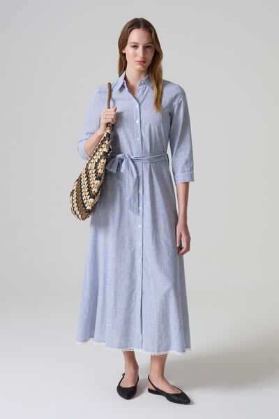 Womans Fine Striped Shirt Dress With Belt Piombo