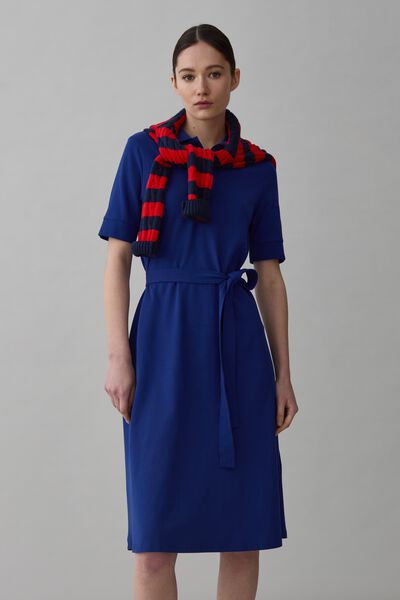 Womans Navy Blue Polo Shirt Dress In Piquet With Belt Piombo